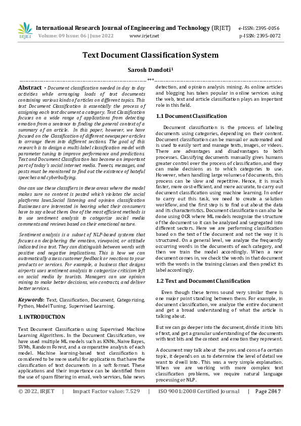 Pdf Text Document Classification System