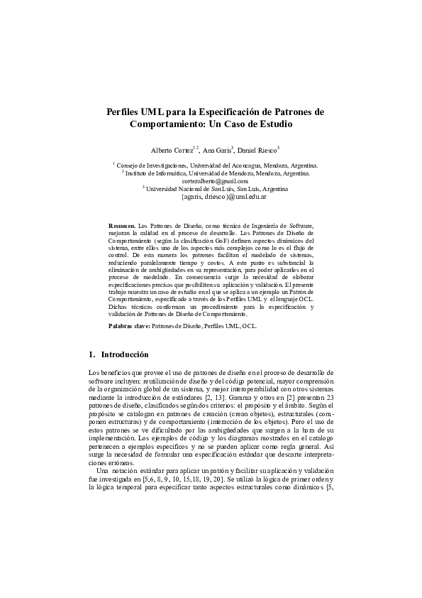 Pdf Perfiles Uml Para La Especificación De Patrones De Comportamiento