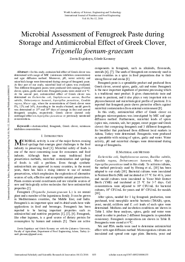 (PDF) Microbial Assessment Of Fenugreek Paste During Storage And ...
