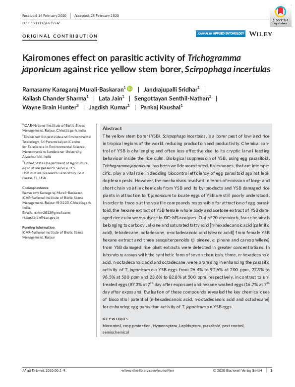 (PDF) Kairomones effect on parasitic activity of Trichogramma japonicum ...