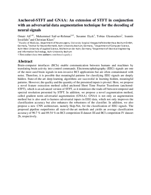 Pdf Improving The Performance Of Eeg Decoding Using Anchored Stft In Conjunction With Gradient