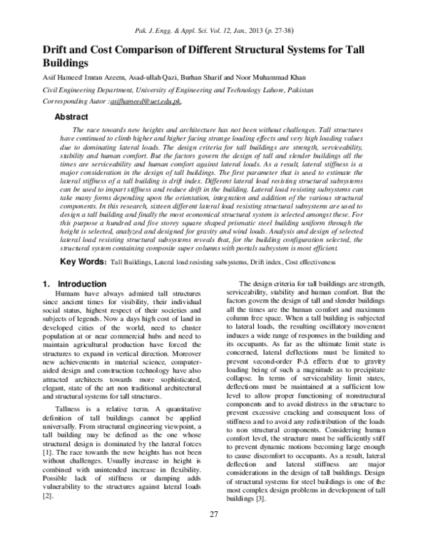 (PDF) Drift and Cost Comparison of Different Structural Systems for ...