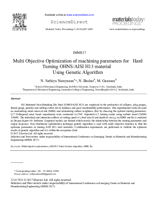 (PDF) Multi-objective optimization of machining parameters considering energy consumption
