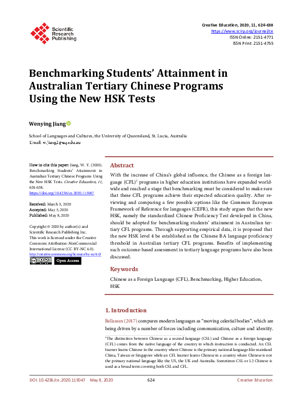 (PDF) Benchmarking Students’ Attainment in Australian Tertiary Chinese ...