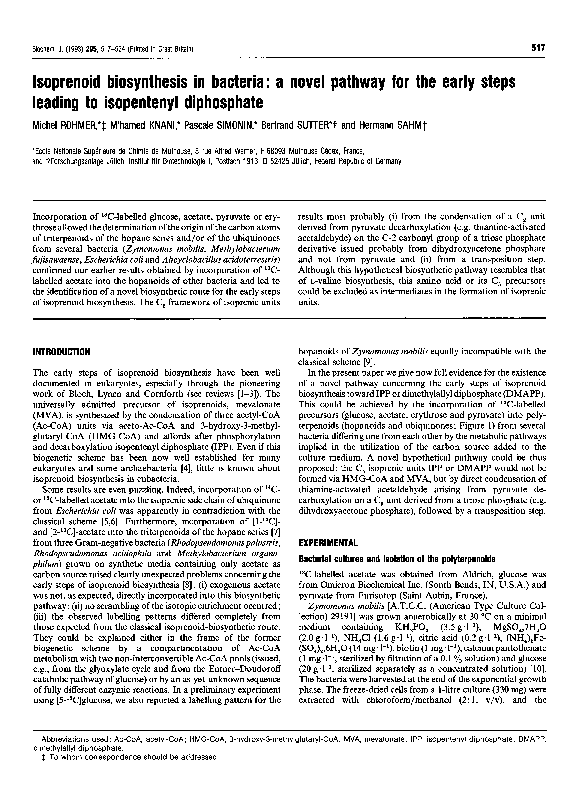 (PDF) Isoprenoid biosynthesis in bacteria: a novel pathway for the ...