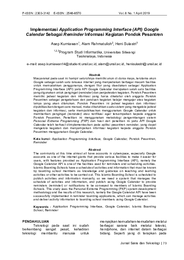 (PDF) Implementasi Application Programming Interface (API) Google Calendar Sebagai Reminder ...