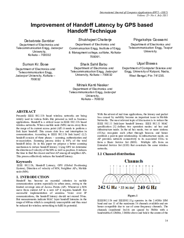 (PDF) Improvement of Handoff Latency by GPS based Handoff Technique