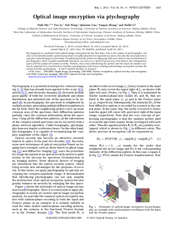 (PDF) Optical image encryption via ptychography