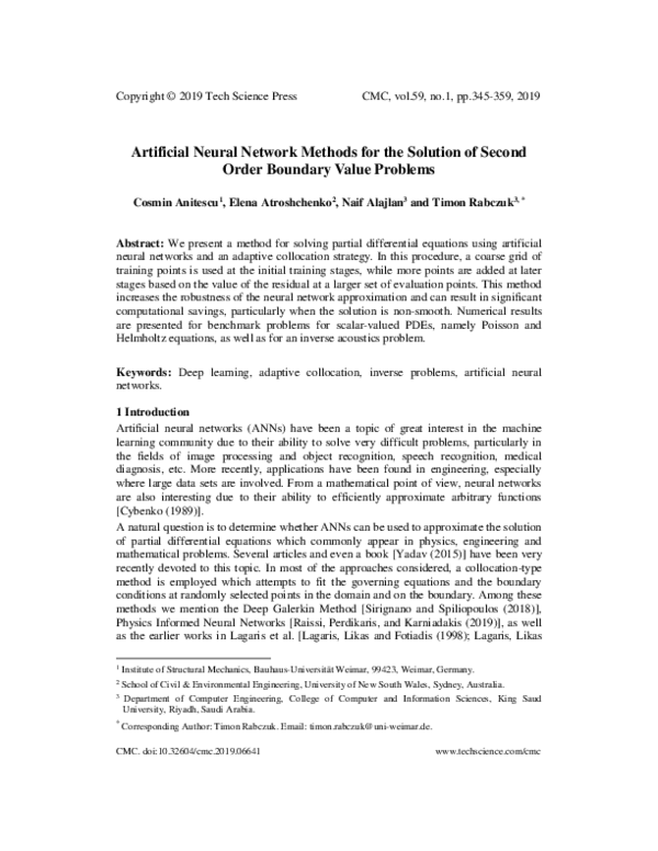 (PDF) Artificial Neural Network Methods for the Solution of Second Order Boundary Value Problems