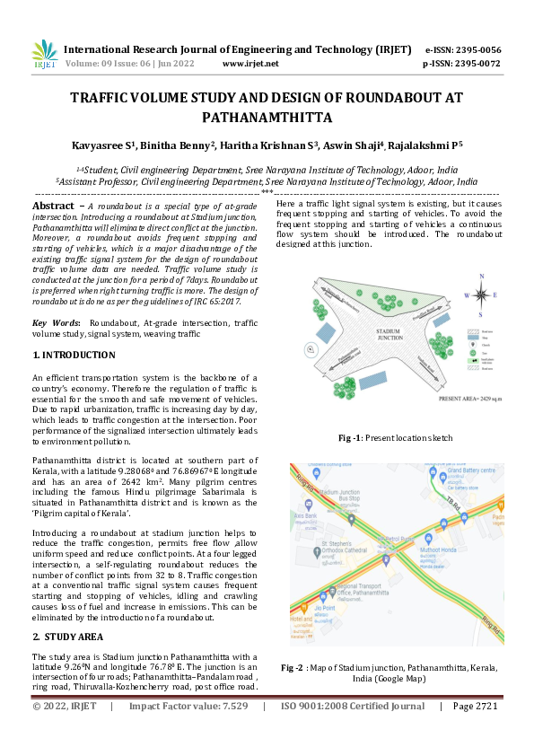 (PDF) TRAFFIC VOLUME STUDY AND DESIGN OF ROUNDABOUT AT PATHANAMTHITTA