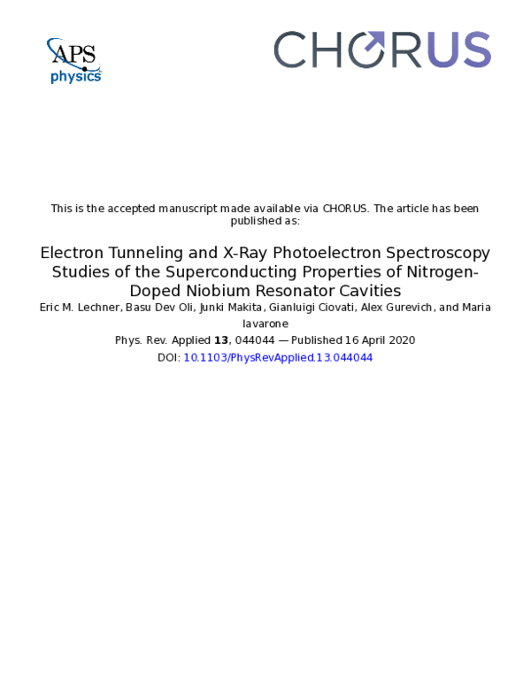 (PDF) Electron Tunneling and X-Ray Photoelectron Spectroscopy Studies of the Superconducting ...