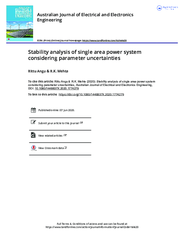 (PDF) Stability analysis of single area power system considering parameter uncertainties