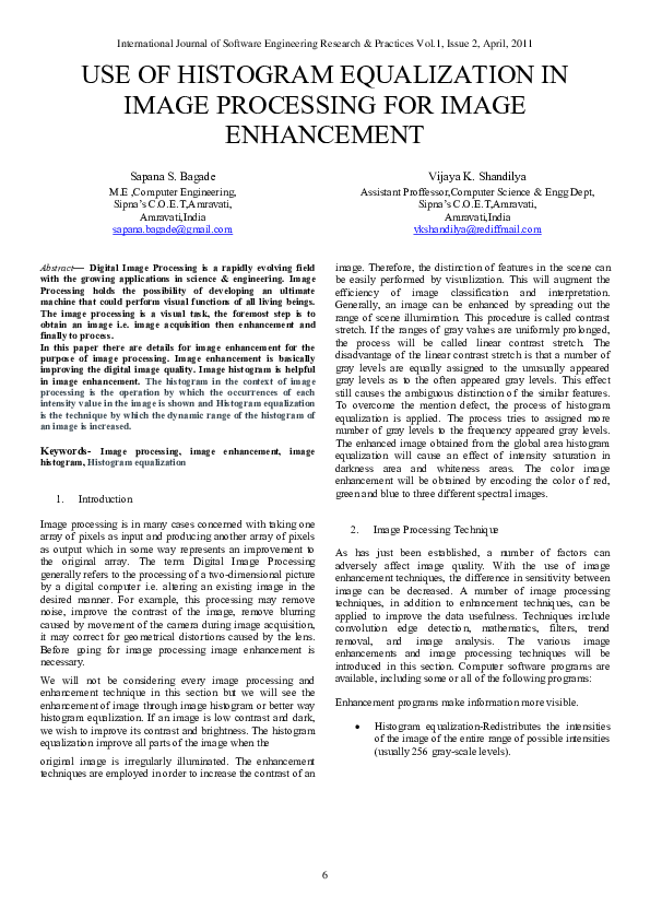Pdf Histogram Equalization For Image Enhancement