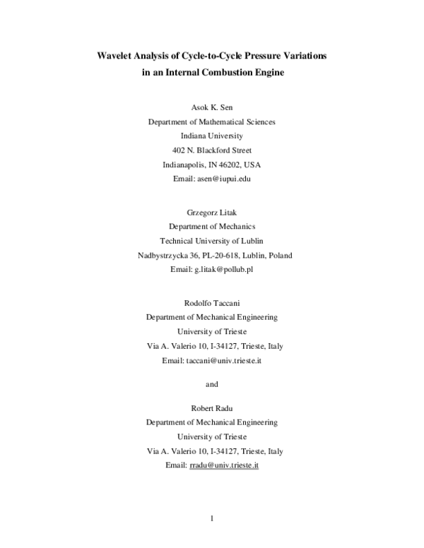 Pdf Wavelet Analysis Of Cycle To Cycle Pressure Variations In An Internal Combustion Engine