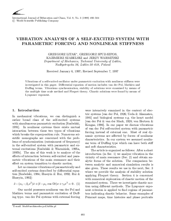 (PDF) Vibration Analysis of a Self-Excited System with Parametric Forcing and Nonlinear ...
