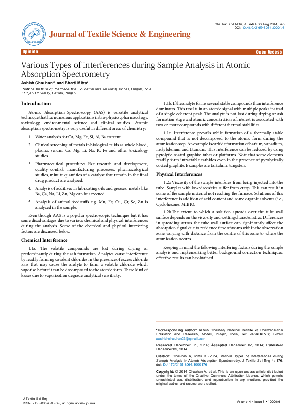 (PDF) Various Types of Interferences during Sample Analysis in Atomic ...