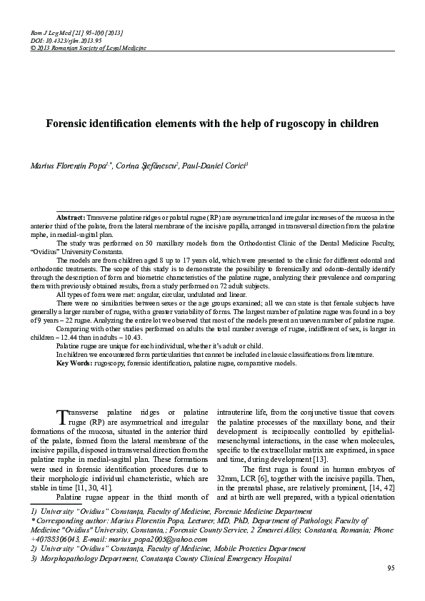 (PDF) Forensic identification elements with the help of rugoscopy in ...