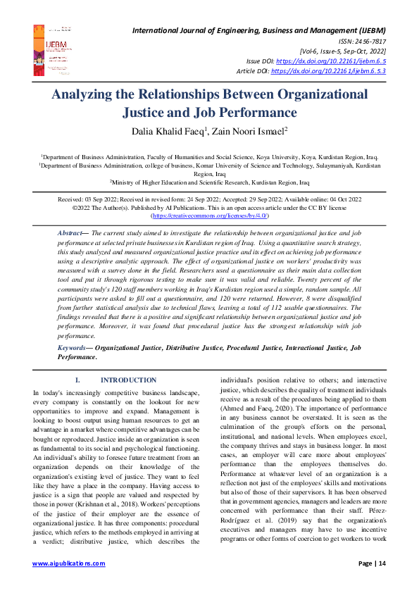 (PDF) Analyzing the Relationships Between Organizational Justice and Job Performance