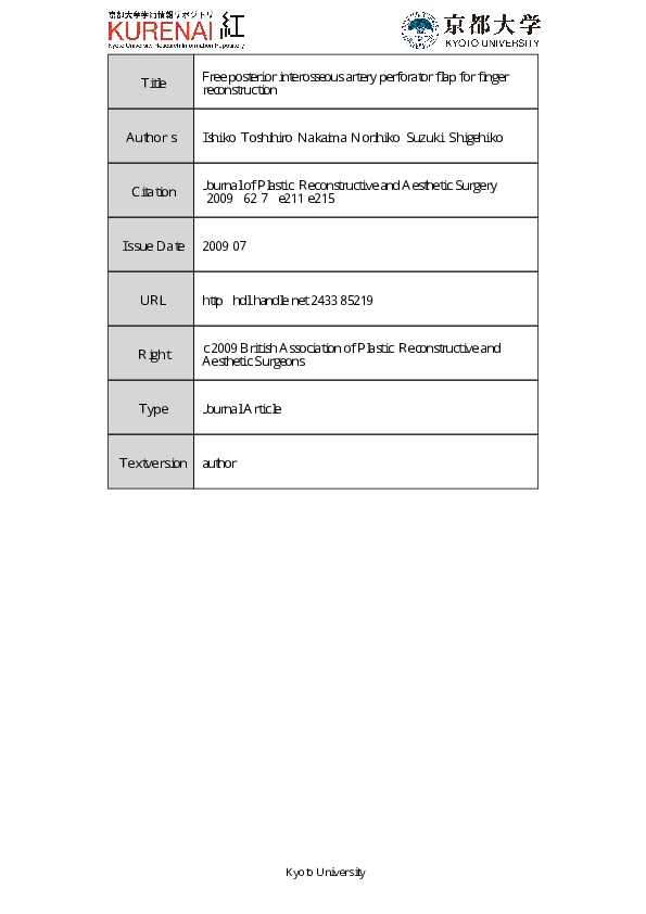 (PDF) Free posterior interosseous artery perforator flap for finger ...