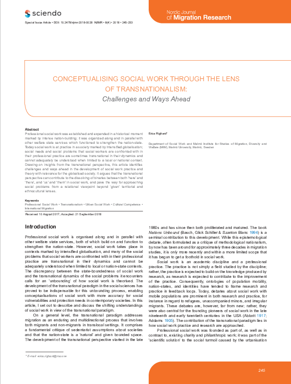 (PDF) Conceptualising Social Work through the Lens of Transnationalism ...