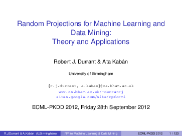 (PDF) Random Projections for Machine Learning and Data Mining: Theory and Applications