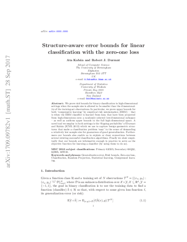 Pdf Structure Aware Error Bounds For Linear Classification With The