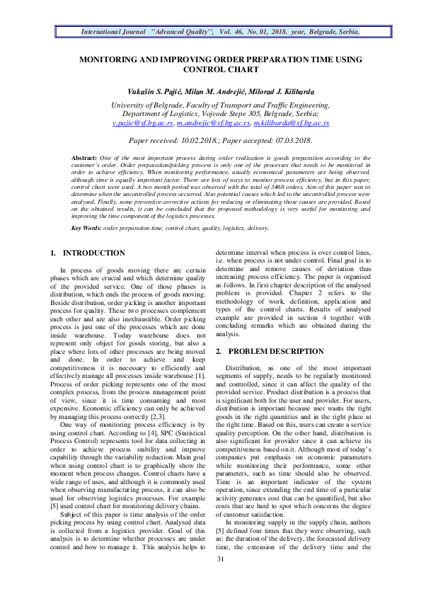 Pdf Monitoring And Improving Order Preparation Time Using Control Chart