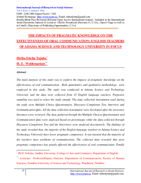 (PDF) The impacts of pragmatic knowledge on the effectiveness of oral ...