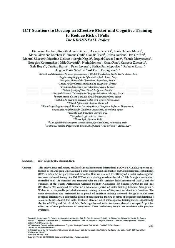 (PDF) ICT Solutions to Develop an Effective Motor and Cognitive Training to Reduce Risk of Falls ...