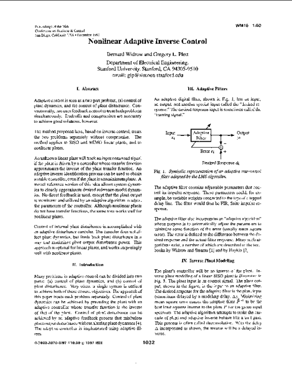 (PDF) Nonlinear adaptive inverse control