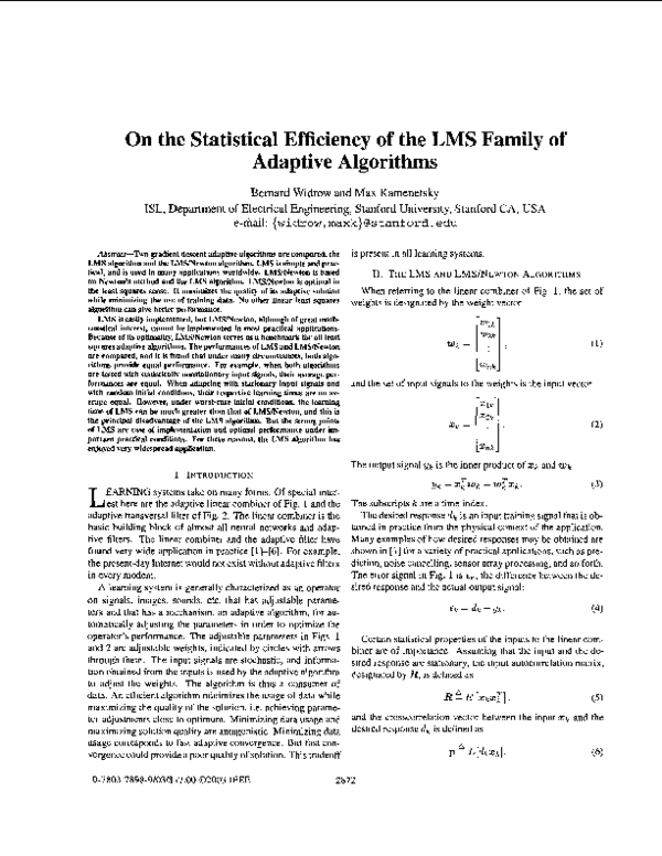 (PDF) On the statistical efficiency of the LMS family of adaptive algorithms