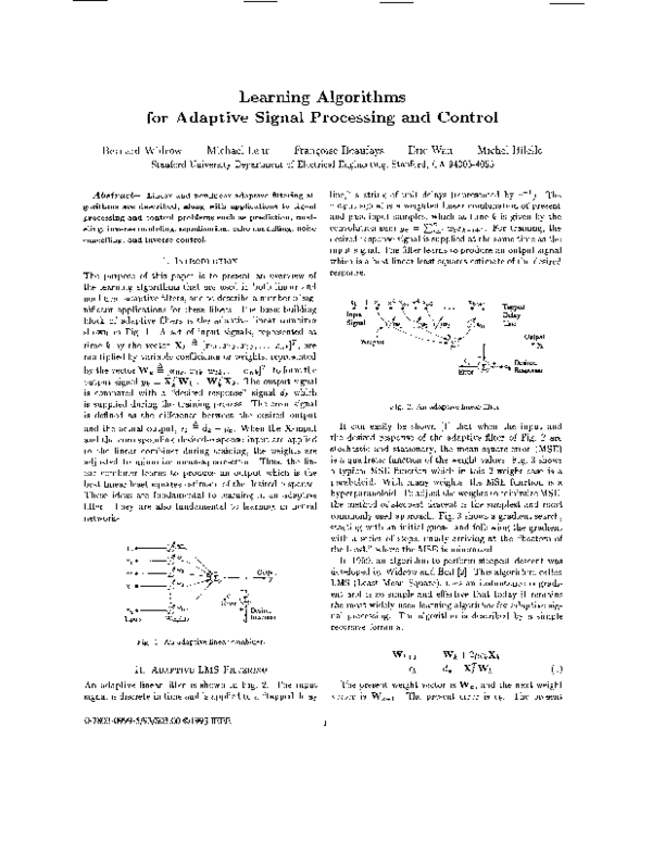 (PDF) Learning algorithms for adaptive processing and control