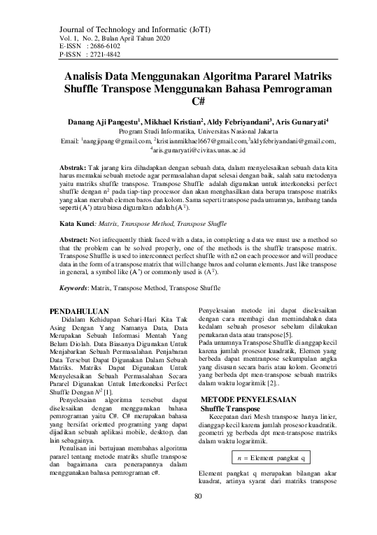 (PDF) Analisis Data Menggunakan Algoritma Pararel Matriks Shuffle Transpose Menggunakan Bahasa ...