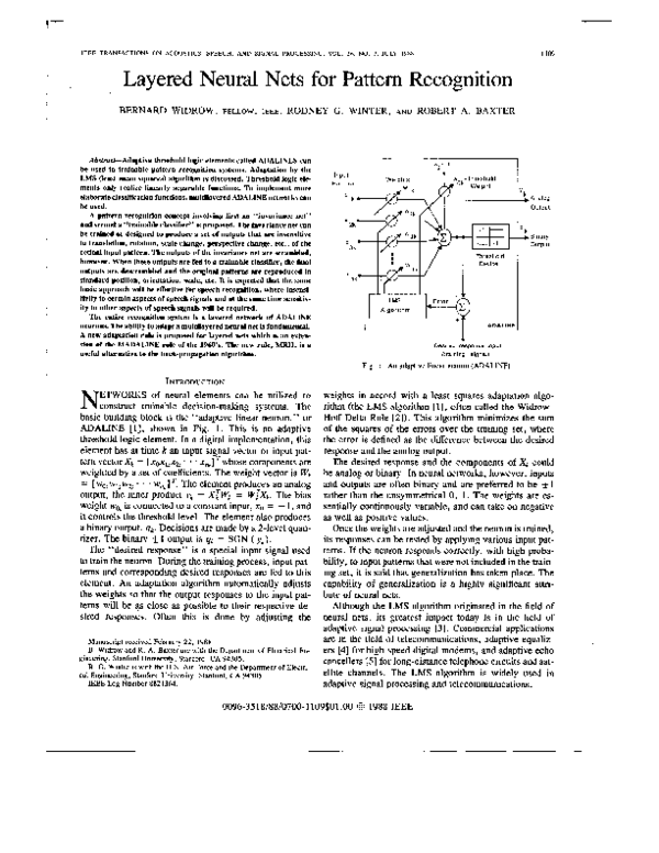 (PDF) Layered neural nets for pattern recognition (PDF) Layered neural nets for pattern recognition