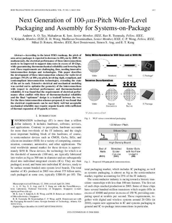 (PDF) Next Generation of 100- $murm m$ -Pitch Wafer-Level Packaging and ...