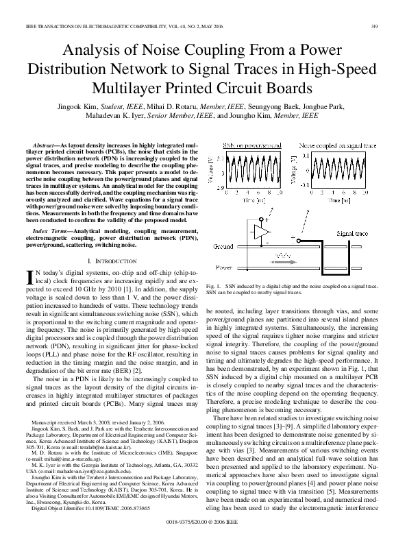 (PDF) Analysis of noise coupling from a power distribution network to signal traces in high ...