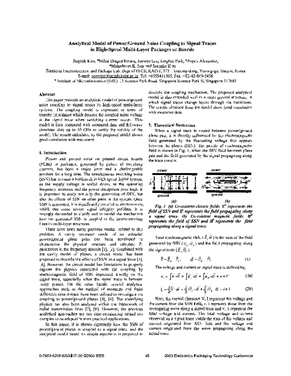 Pdf Analytical Model Of Powerground Noise Coupling To Signal Traces In High Speed Multi Layer