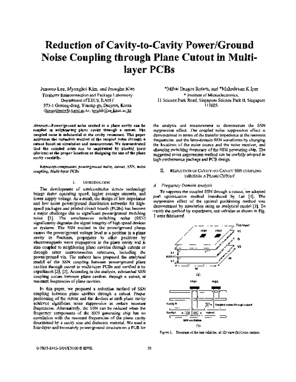 (PDF) Reduction of cavity-to-cavity power/ground noise coupling through plane cutout in ...