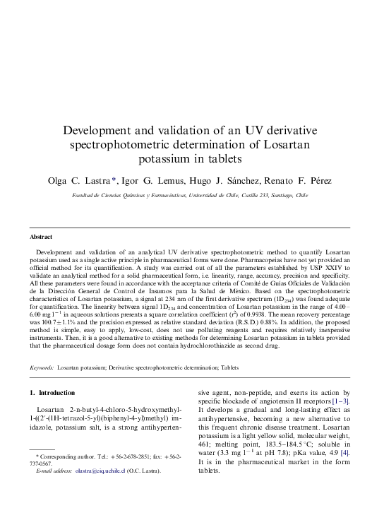 (PDF) Development and validation of an UV derivative spectrophotometric determination of ...