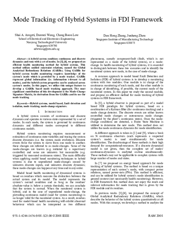 (PDF) Mode Tracking of Hybrid Systems in FDI Framework