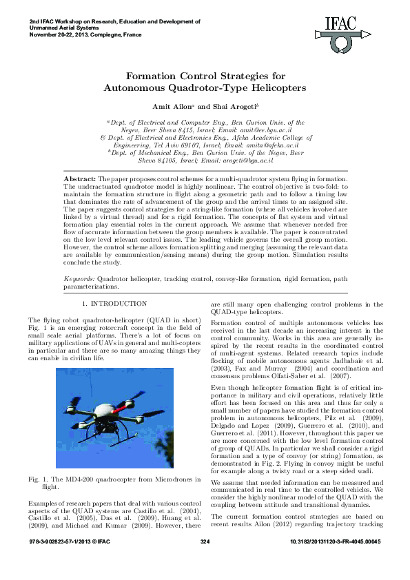 (PDF) Formation Control Strategies for Autonomous Quadrotor-Type Helicopters