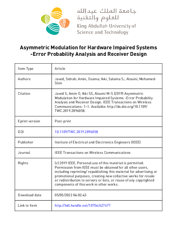 (PDF) Asymmetric Modulation for Hardware Impaired Systems—Error Probability Analysis and ...