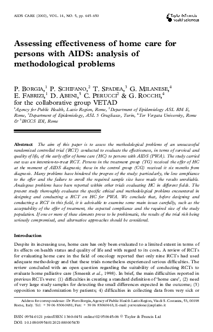 (PDF) Assessing effectiveness of home care for persons with AIDS ...