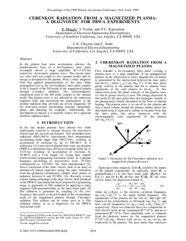 (PDF) Cerenkov radiation from a magnetized plasma: a diagnostic for ...