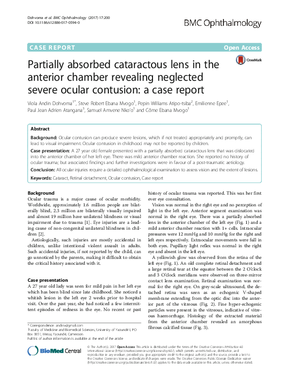 (PDF) Partially absorbed cataractous lens in the anterior chamber ...