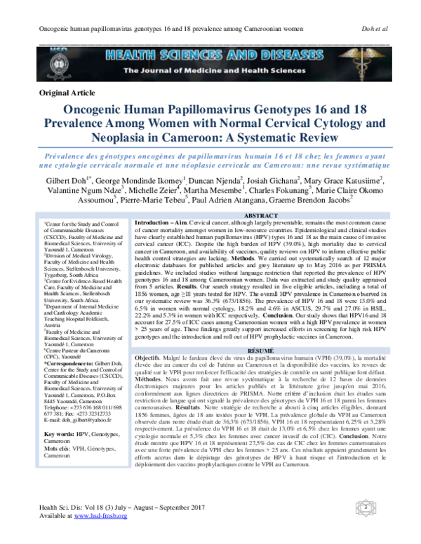 Pdf Oncogenic Human Papillomavirus Genotypes 16 And 18 Prevalence 5831
