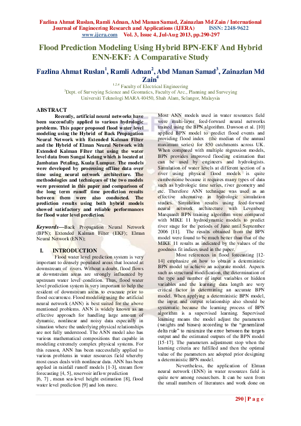Pdf Flood Prediction Modeling Using Hybrid Bpn Ekf And Hybrid Enn Ekf