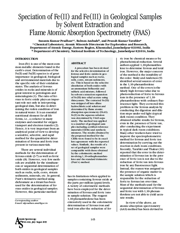 Pdf Speciation Of Fe Ii And Fe Iii In Geological Samples By Solvent
