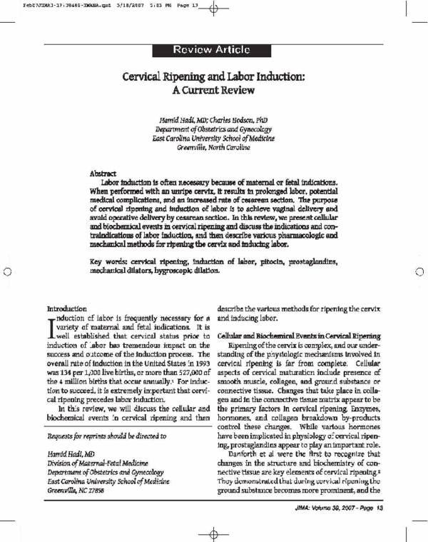 (PDF) Cervical Ripening and Labor Induction: A Current Review