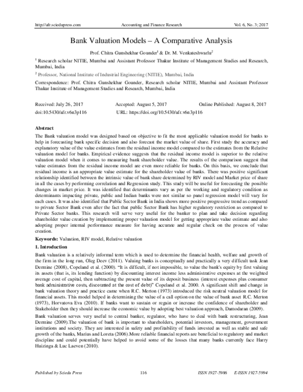 (PDF) Bank Valuation Models – A Comparative Analysis